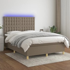 Box spring postel s matrací a LED taupe 140x190 cm textil