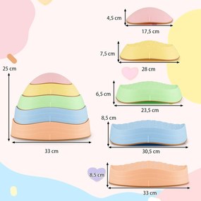 Costway Vyvažovací kameny pro děti Protiskluzové stohovací kameny do 80 kg Nosné