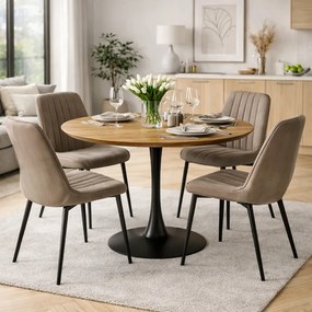 Jídelní stůl, kulatý, dub/černá, průměr 110 cm, REVENTON NEW