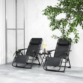 Gartenliege Set 3-TLG. Sonnenliege mit Teetisch 2 Liegestühle Kissen, Outdoor Liege 90x56x110 cm Schwarz