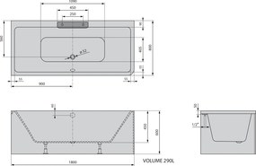 Polysan Polysan, CASCATA L MONOLITH obdélníková vana 180x80x60cm, kaskáda nerez, 73836ML.100