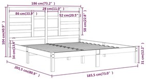 Rám postele šedý masivní dřevo 180 x 200 cm Super King,  3105812