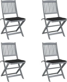 vidaXL Skládací zahradní židle s poduškami 4 ks masivní akáciové dřevo [3064570] Barva: Černá