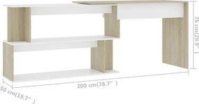 vidaXL Rohový psací stůl 200 x 50 x 76 cm dřevotříska [801103] Barva: kouřový dub