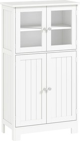 Kleankin koupelnová skříňka na uložení s bezpečnostními skleněnými dveřmi a nastavitelnou policí 60x30x108,5 cm Bílá