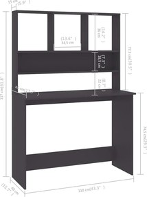 vidaXL Marketos Psací stůl s policemi šedý 110 x 45 x 157 cm dřevotříska