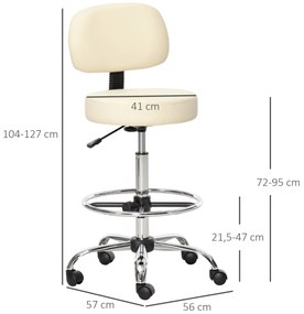 HOMCOM Otočná barová židle Pracovní stolička s výškově nastavitelným opěradlem a PU potahem Béžová 56x57x104-127cm do kuchyně a baru | Aosom.de