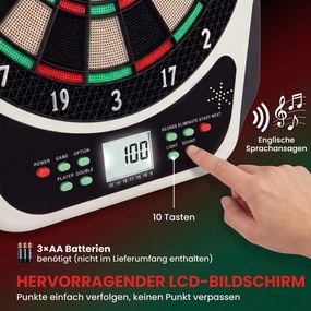 HOMCOM Elektronický šipkový terč, šipky s LCD displejem, 6 šipek, 24 šipkových hlaviček, 18 her, 159 možností zásahu, pro 8 hráčů