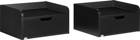 HOMCOM Sada 2 nástěnných nočních stolků s 1 šuplíkem pro ložnici, jednoduchý design 40x30x19,5 cm černá | Aosom