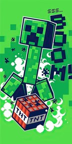 Carbotex Osuška Dětská plážová osuška MINECRAFT BOOM, zelená, froté, 70x140cm