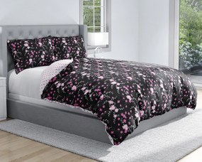 TipTrade Povlečení VIOLETA květinový vzor, černo-růžové, bavlna hladká, 140x200cm + 70x90cm