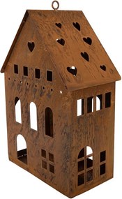 Rezavý svícen ve tvaru domku Rustic Charm - 20*12*29 cm