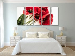 5-dílný obraz rozkvetlé červené tulipány - 200x100 cm