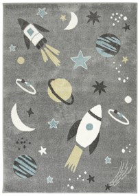 Dětský kusový koberec Lima C276A Planety Vesmír Rakety šedý Rozměr: 180x270 cm