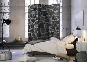 Pokojová zástěna Černé kameny - architektonická textura černého kamenného mozaiky
