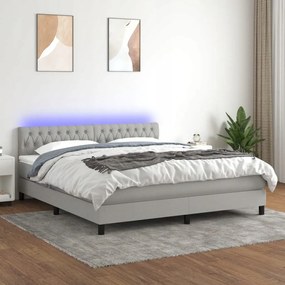 Box Spring Postel S Matrací A Led Textil Světle Šedá Prošívaný design 180