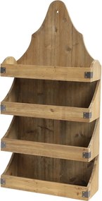 Hnědá antik dřevěná nástěnná polička se 4 poličkami Foa - 40*15*80cm
