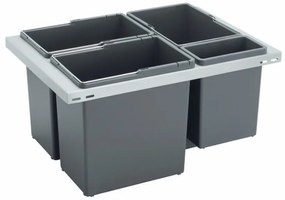 Odpadkový koš CUBE Basic 600, 3x12 l + 1x3,3 l, K60 - šedý plast