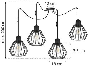 Závěsné svítidlo Nuvola Spider 2, 4x černé drátěné stínítko