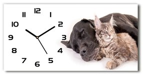 Wallmuralia Skleněné hodiny na stěnu tiché Pes a kočkou 60x30 cm