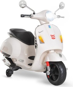 HOMCOM Elektrická motorka pro děti 3-6 let s licencí VESPA, bateriová motorka s hudbou, rychlost 2-3 km/h a zvonkem, nosnost 25 kg, bílá | Aosom