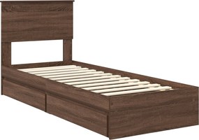 Postel s úložným prostorem se zásuvkou Hnědý dub 75 x 190 cm 3410853