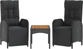 4dílný zahradní jídelní set s poduškami černý polyratan 3185086