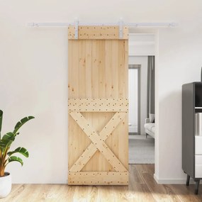 Posuvné Dveře S Kováním 80 X 210 Cm Masivní Borové Dřevo