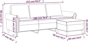 3místná pohovka s podnožkou černá 180 cm samet 3201220