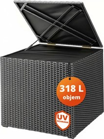 Polyratanový úložný box RICCO, 318L, 75x75x70 cm, černá Casaria