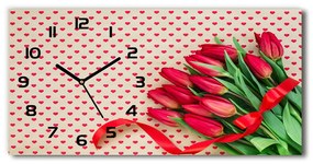 Wallmuralia Skleněné hodiny na stěnu Tulipány srdce 60x30 cm