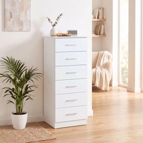 HOMCOM Komoda se 6 zásuvkami, moderní ložnicová komoda, úložná skříňka, 40 x 110 cm, bílá s dekorativním dřevěným vzhledem