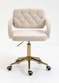 Velurová židle Stockholm na zlaté kolečkové podstavě - krémová