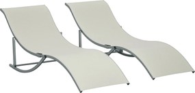 Outsunny Sada 2 Zahradních Lehátka Látková Lehátka Relaxační Křesla Ergonomická Hliníková Texteline Béžová 165 x 61 x 63 cm | Aosom