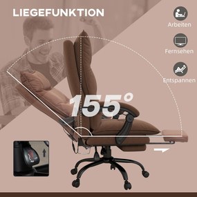 Kancelářská židle Vinsetto s masážní funkcí, naklápěcí v úhlu 155°, otočná židle s područkami, ergonomická kancelářská židle, hnědá| Aosom