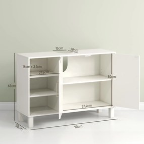 HOMCOM Podskříňková koupelnová skříňka s pedestálem, moderní koupelnová skříňka s 2 dvířky a nastavitelnými policemi 90x30x63 cm Krémová
