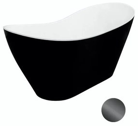 Besco Volně stojící vana z litého mramoru Viya BW 160x70 (170x71) Barva: Bílá/černá, Rozměry (cm): 158x70,5, Typ a barva výpustě: Click-Clack, chrom