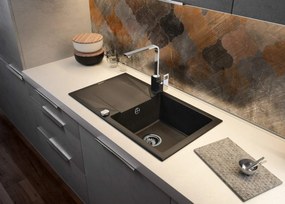 Deante Evora, granitový dřez na desku 780x440x193 mm, 3,5" + prostorově úsporný sifon, 1-komorový, grafitová metalíza, ZQJ_G113