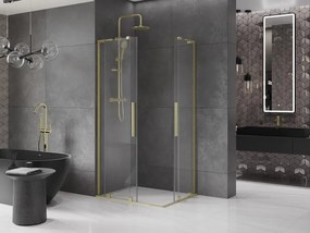 Mexen Velar L Duo, sprchový kout s posuvnými dveřmi 90 x 80 cm, 8mm čiré sklo, zlatá matná, 871-090-080-02-03-55