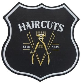 Kovová cedule ve tvaru štítu Haircuts