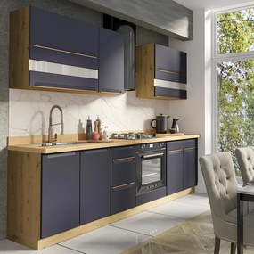 Kuchyňská linka GLAMOUR m | 260 cm | s pracovní deskou a soklem | modrá mat