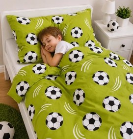 Bellatex Povlečení bavlněné Junior 140x200, 70x90 cm Fotbal Zelená,Černá,Bílá