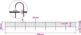 Zahradní plot s obloukem nahoře ocelový 1172 x 100 cm černý 277662