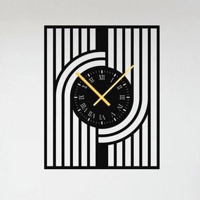dřevo života Nástěnné hodiny GATSBY Zvolte barvu dekoru: Černá, Zvolte velikost hodin (cm): 39x50, Barva ručiček: Zlaté