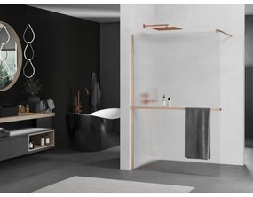 Mexen Kioto+, sprchová zástěna Walk-In s poličkou a věšákem 100 x 200 cm, 8mm sklo s žebrovým vzorem, měděný matný profil, 800-100-121-65-09