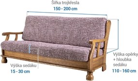 Bielastické potahy GRAFITI NOVÉ kaštanově hnědé trojkřeslo s dřevěnými rukojeťmi (š. 150 - 200 cm)