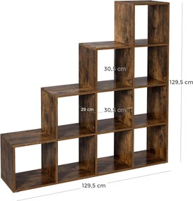Knihovna, 10-kostková úložná, 129,5 x 29 x 129,5 cm, rustikální hnědá