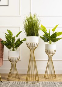 KOVOVÝ KVĚTINÁČ SE STOJÁNEM GLAM 68X20 CM BÍLÁ/ZLATÁ