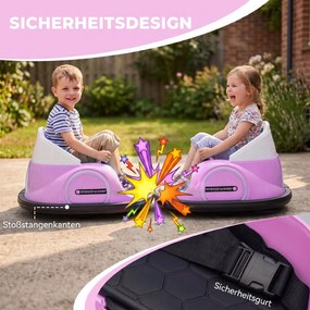 AIYAPLAY Autodráha, 360° rotace, rychlost 2 km/h, bezpečnostní pás, LED světla, hudba a klakson, růžová