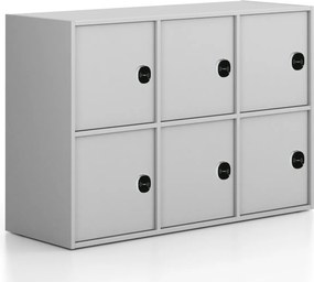 Kancelářská skříň FRAME, nízká, 6x dveře, 1299 x 450 x 881 mm, RFID zámek, šedá